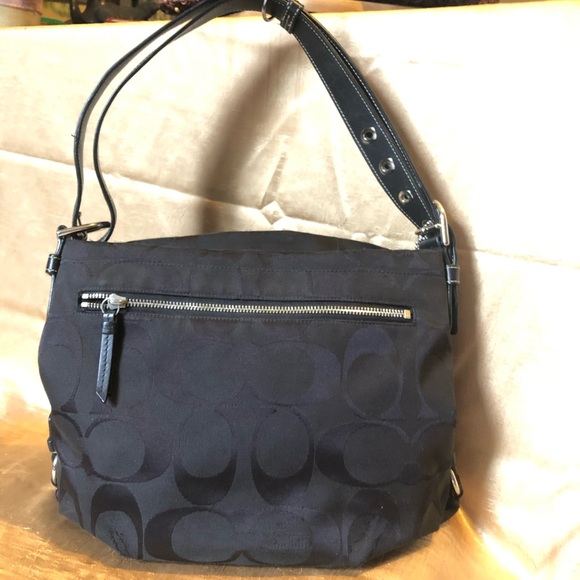 Coach | Bags | Coach Signature Icon Bag Black Leather Nylon Euc | Poshmark